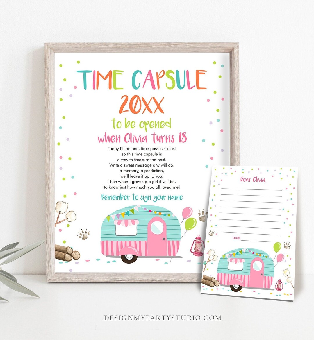 Buy Editable Happy Camper Time Capsule Girl Birthday Party Camping ...