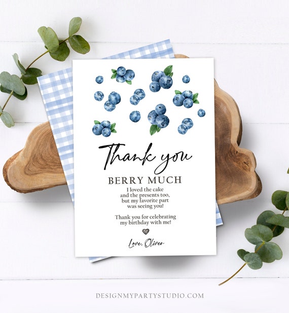 Editable Blueberry Thank You Card Berry First Birthday Berry Sweet ...