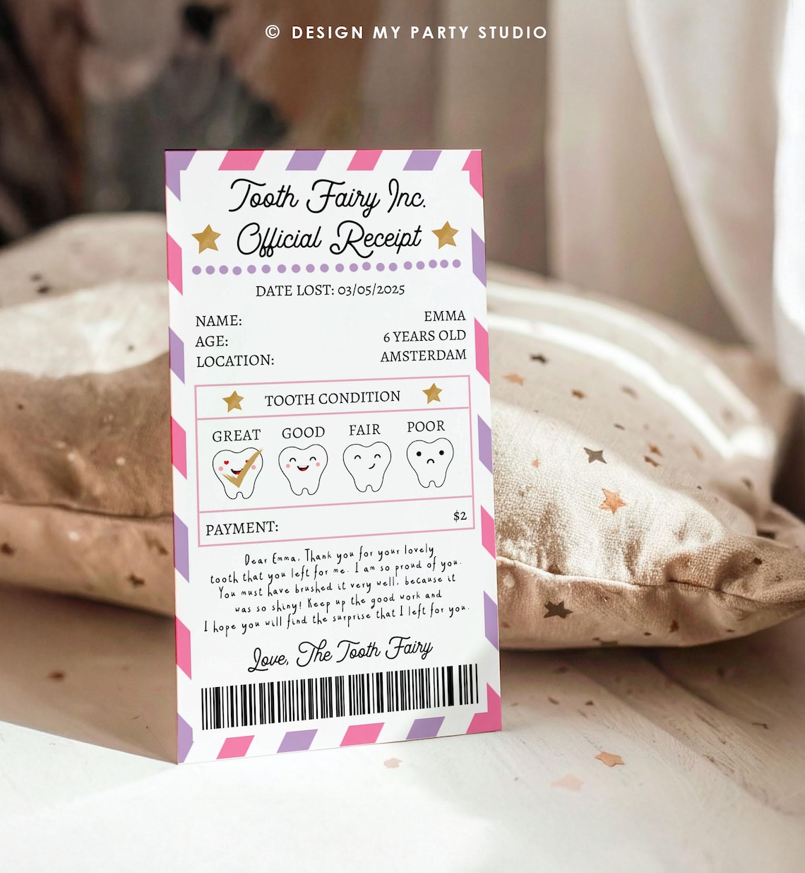 Editable Tooth Fairy Receipt First Lost Tooth Certificate Official ...