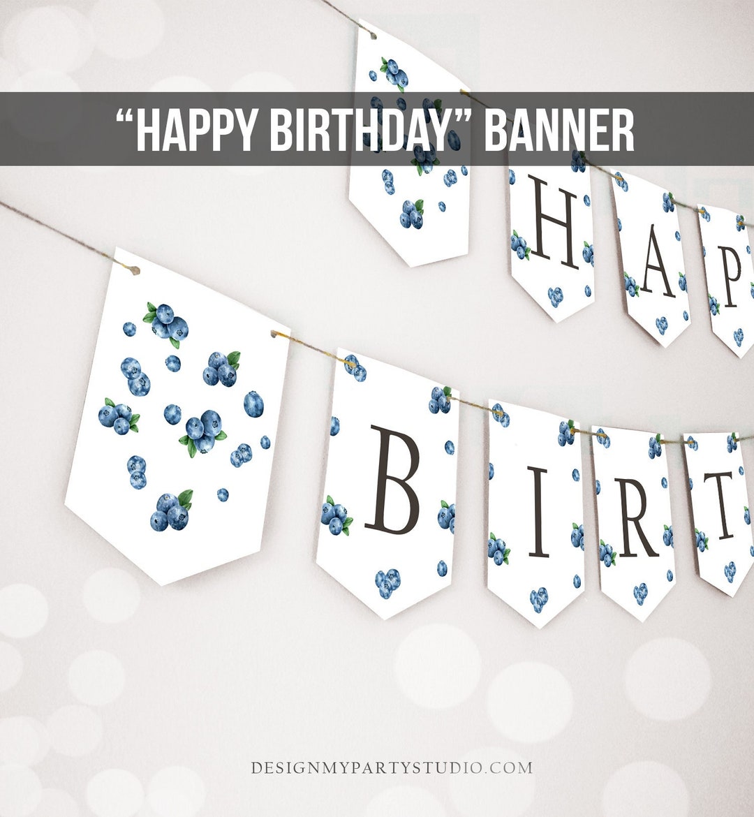 Happy Birthday Banner Blueberry Blueberries Banner Berry First Birthday ...