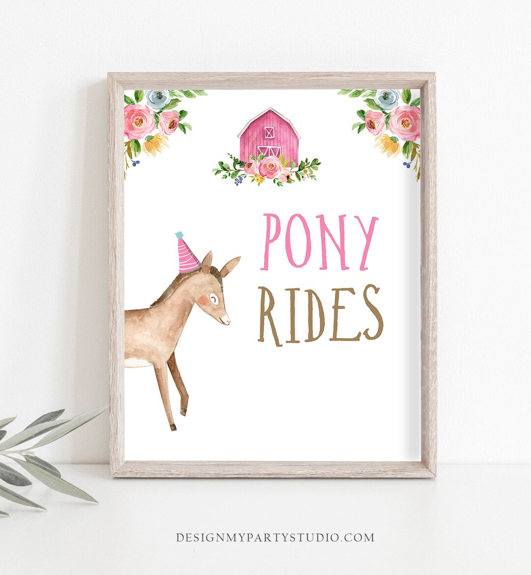 Pony Rides Sign Farm Animals Party Sign Farm Birthday Sign Zoo Barnyard ...
