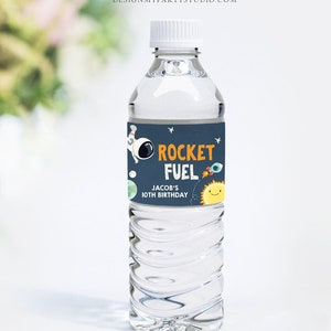 Editable Space Astronaut Water Bottle Label Rocket Fuel Labels Boy ...