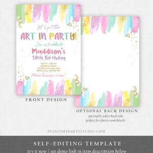 Editable Art Party Invitation Art Birthday Invite Painting Party Craft ...