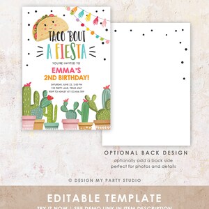 Editable Taco Bout a Fiesta Birthday Invitation Girl Pink Cactus Party ...