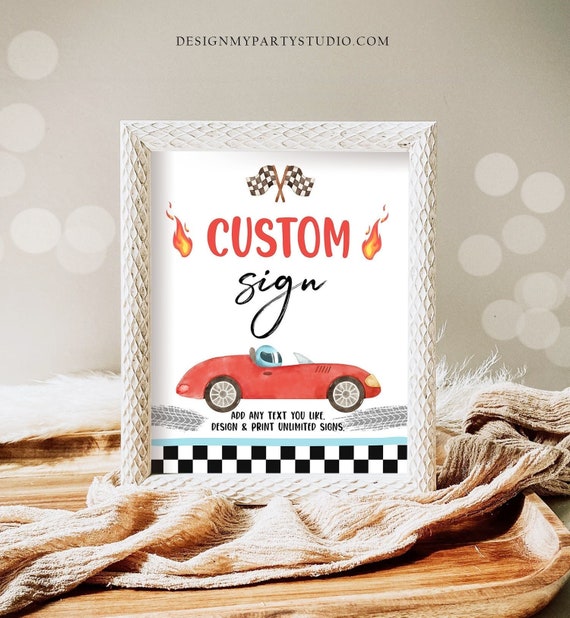 Editable Custom Sign Race Car Birthday Two Fast 2 Curious Racing ...