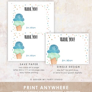 Editable Ice Cream Thank You Card Ice Cream Birthday Thank You Note Boy ...