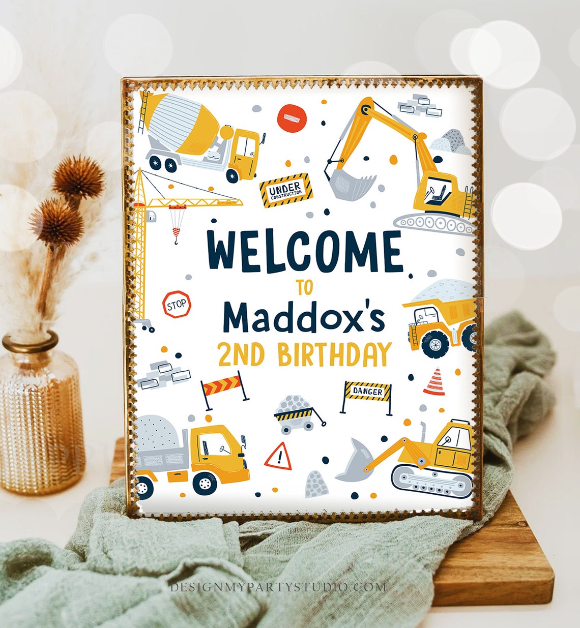 Editable Construction Birthday Welcome Sign Yellow Dump Truck ...