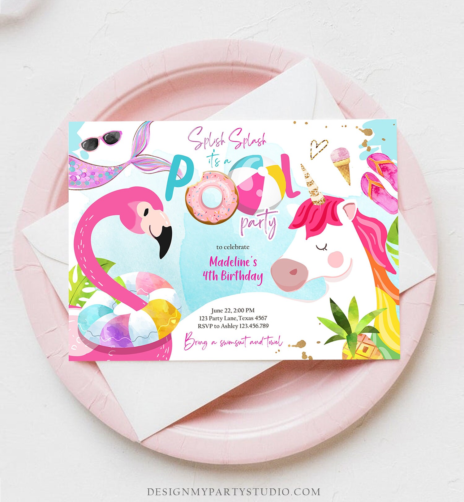 Editable Pool Party Invitation Pool Party Bash Invite Girl - Etsy