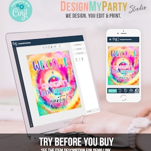 Editable Tie Dye Welcome Sign Tie Dye Birthday Sign Girl Craft Birthday ...