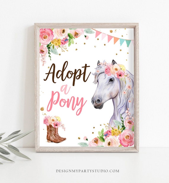 Adopt a Pony Sign Horse Party Sign Table Decor Floral Horse | Etsy