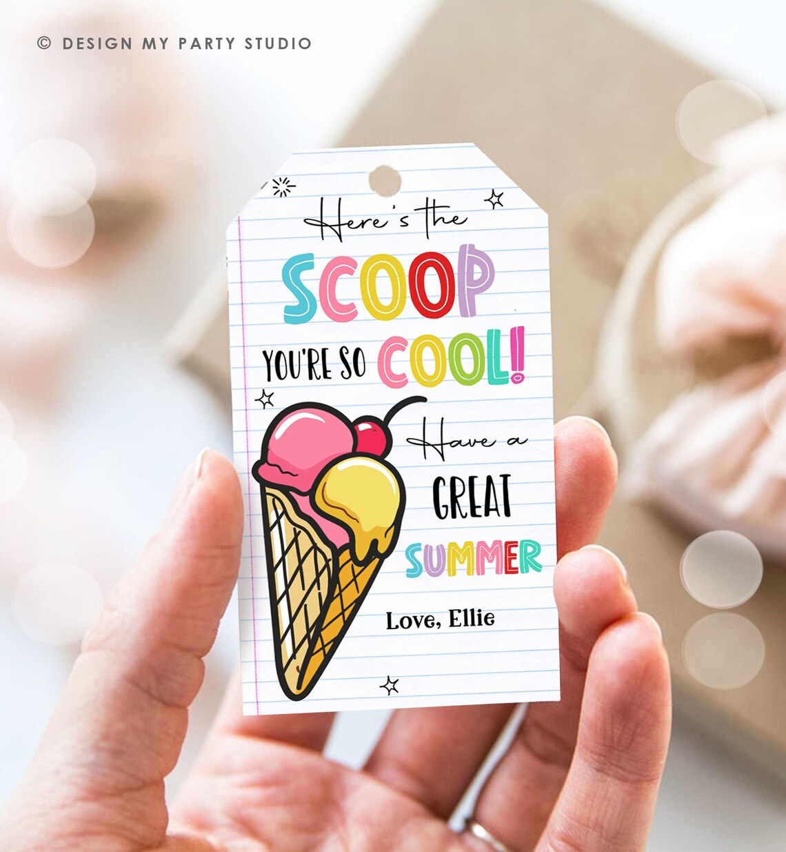 Editable Summer Ice Cream Teacher Appreciation Tag Kids End of School ...