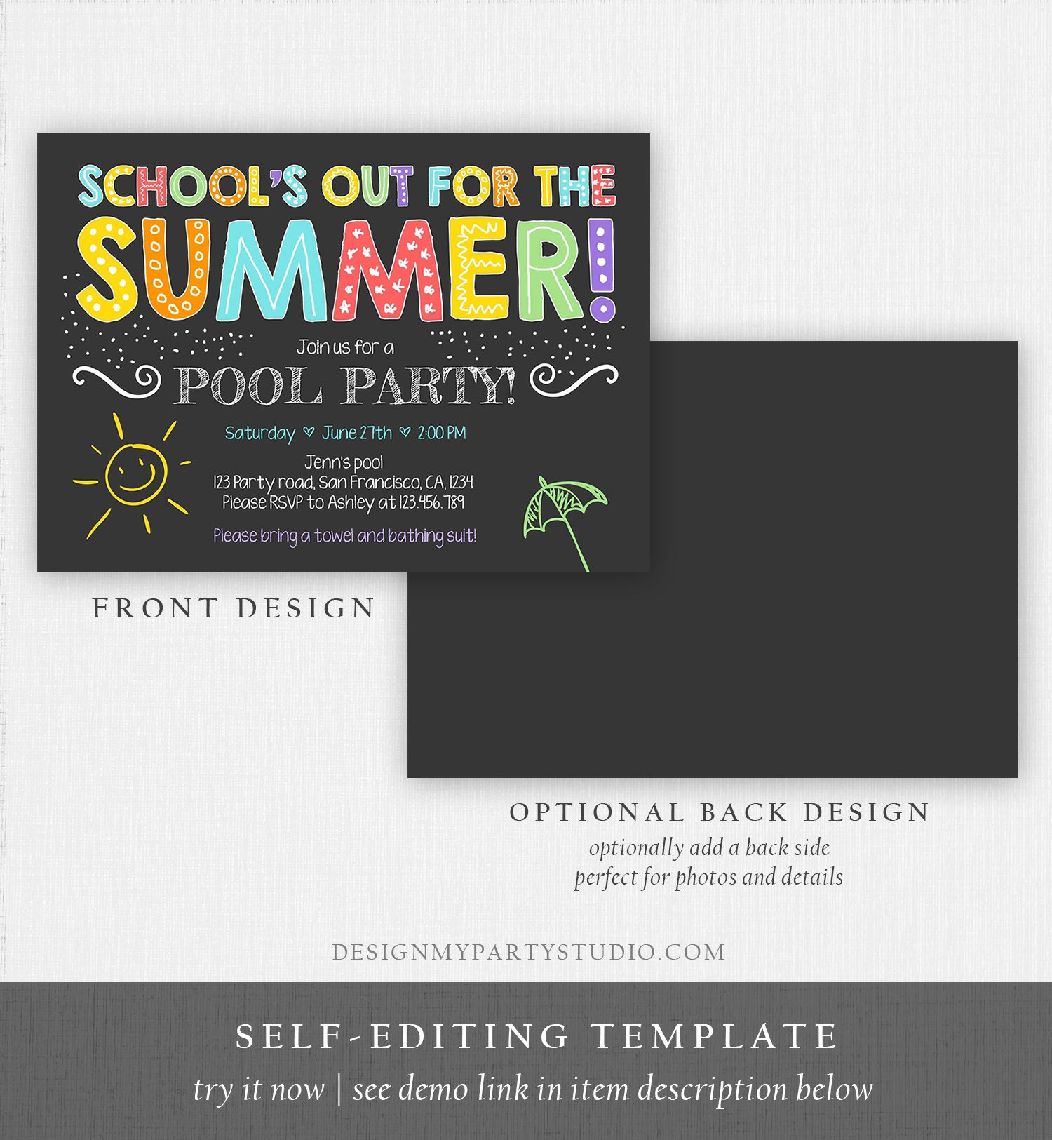 Editable School's Out For The Summer Pool Party Invitation | Etsy