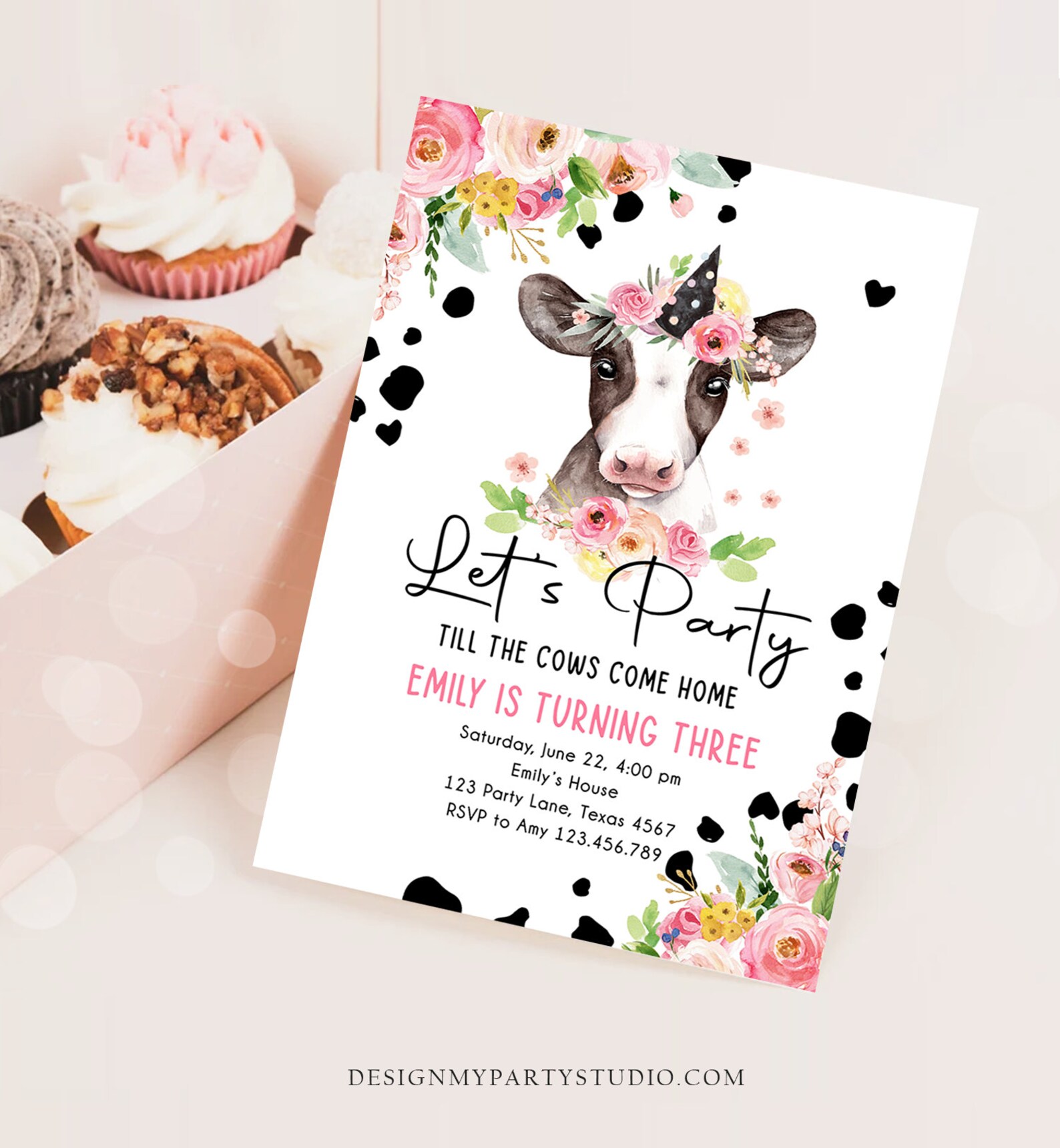 Editable Cow Birthday Invitation Girl Farm Animals Let's - Etsy