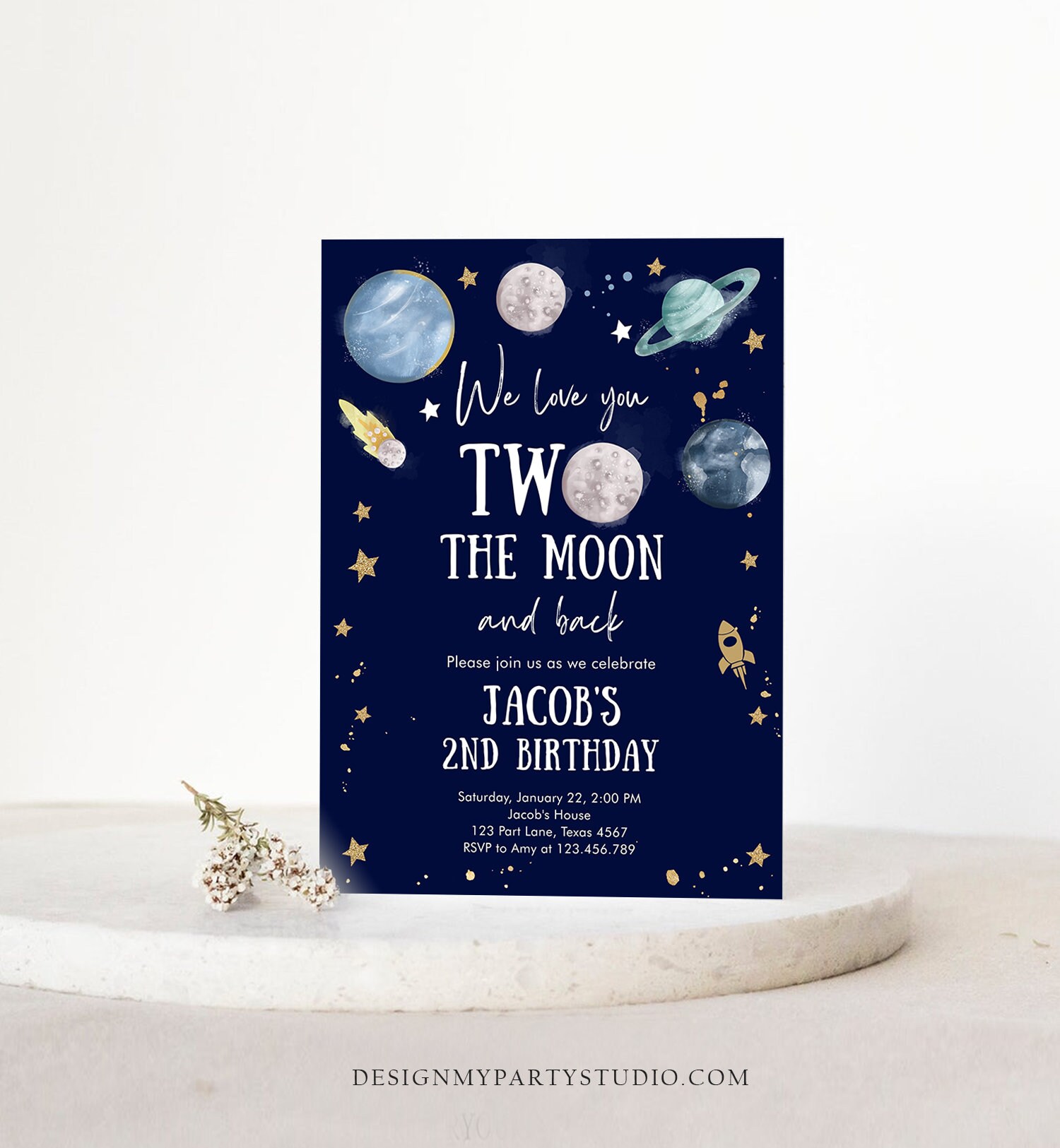 Paper And Party Supplies Galaxy Second Birthday Invitation Outer Space