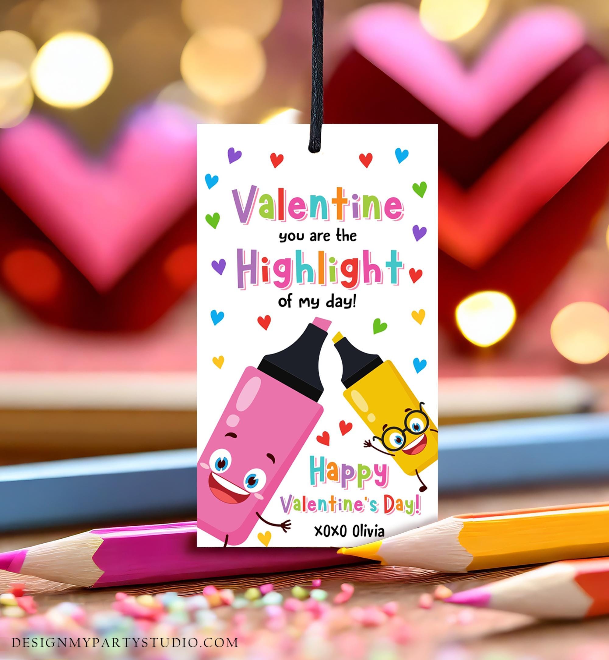Editable Valentine You're the Highlight Valentines Day Gift Tag Markers ...
