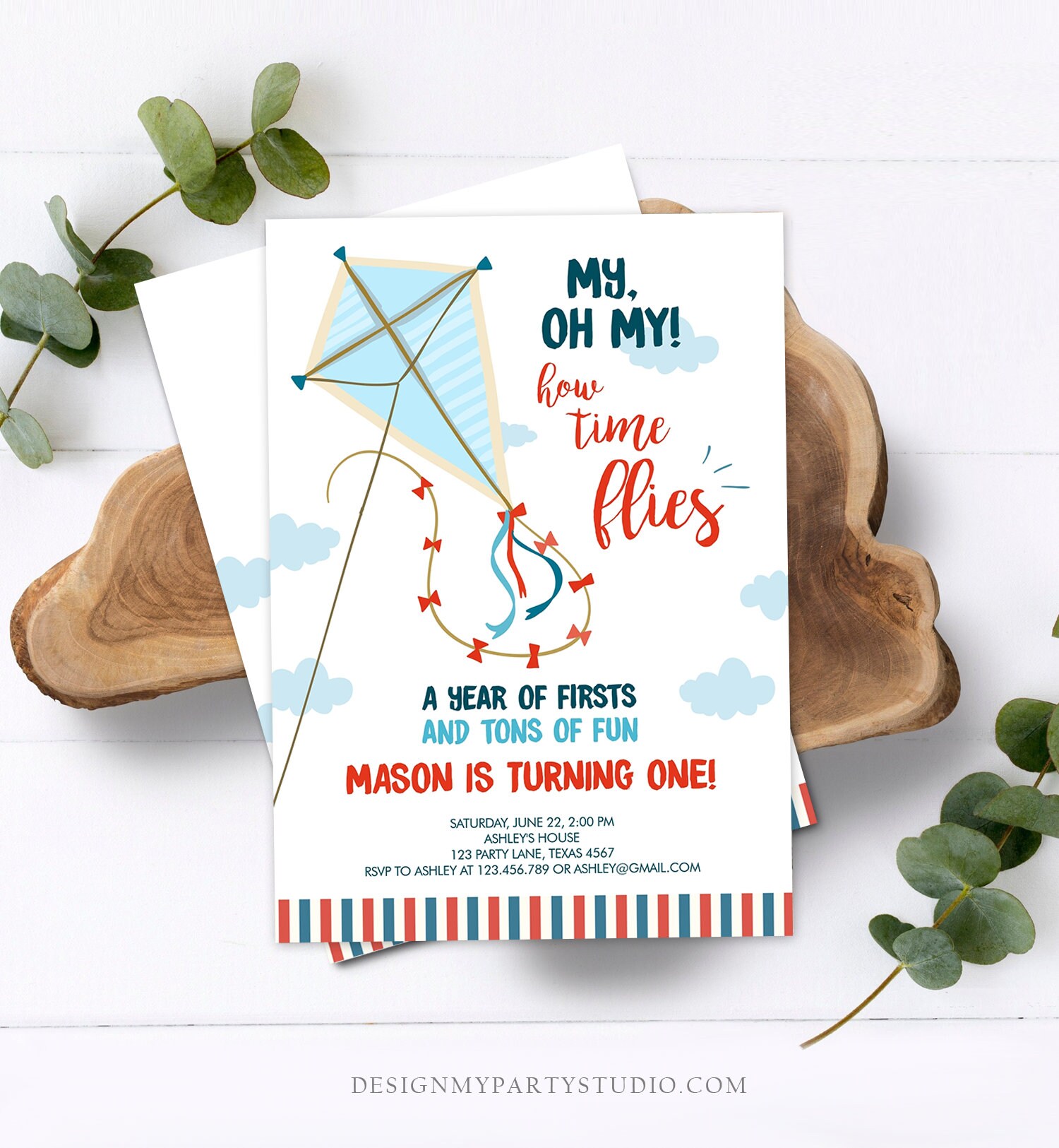 Editable Kite Birthday Invitation Oh My Time Flies First - Etsy