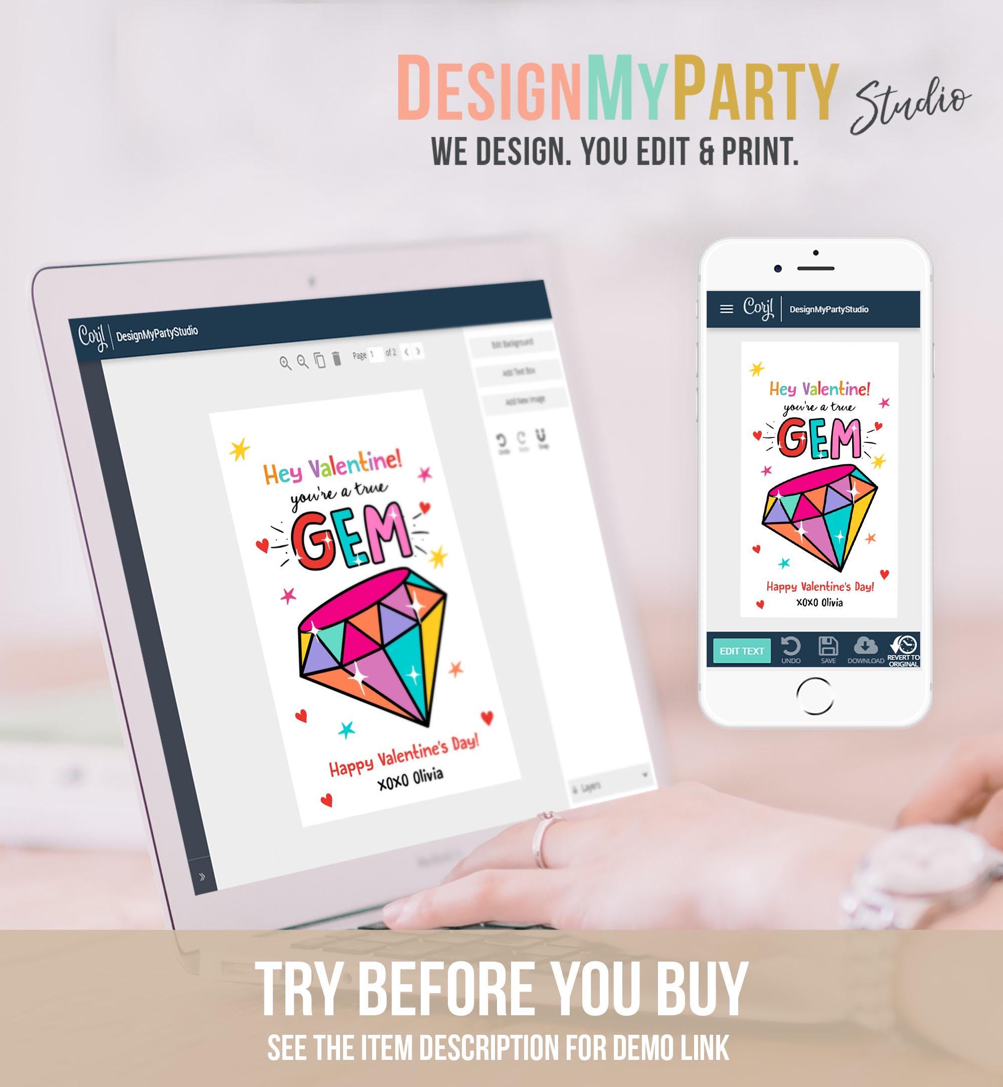 Editable Valentines Day Card You're a Gem Classroom Valentine's Gift ...