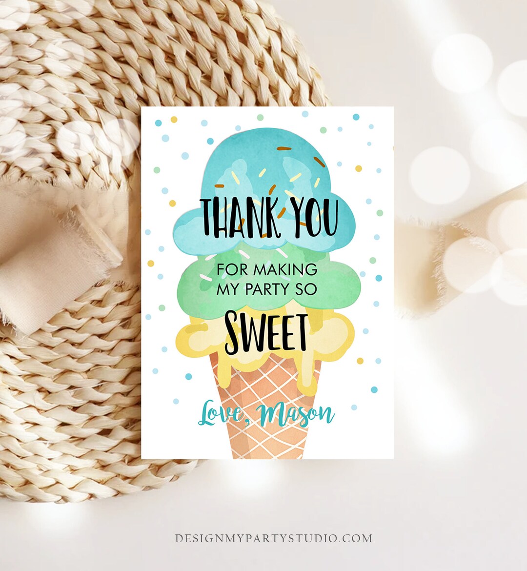 Editable Ice Cream Thank You Card Ice Cream Birthday Thank You - Etsy