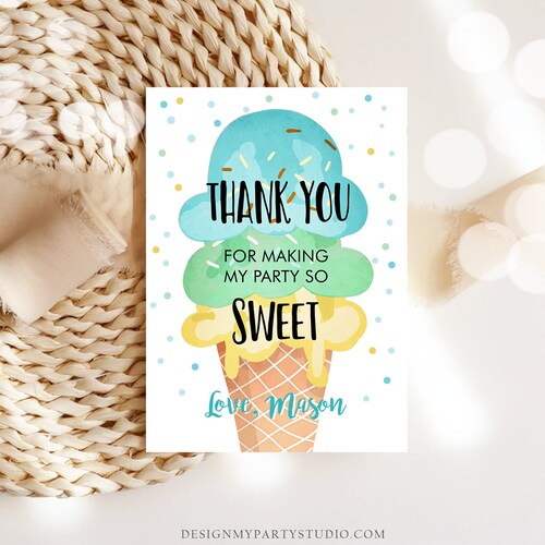 Editable Ice Cream Thank You Card Ice Cream Birthday Thank You - Etsy