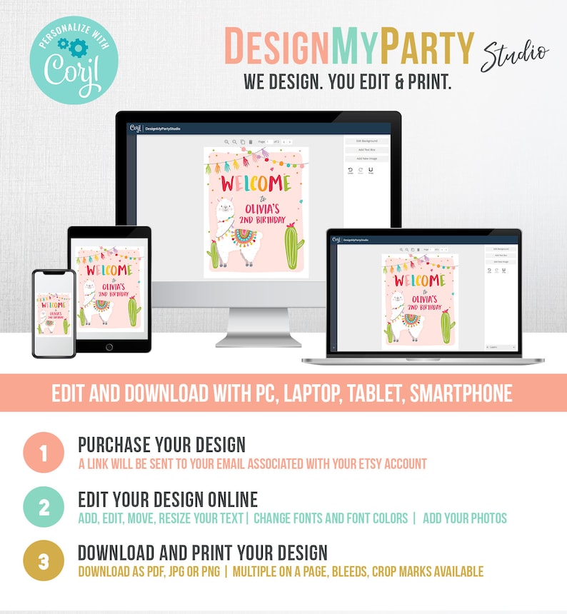 Editable Llama Welcome Sign Birthday Party Whole Llama Alpaca - Etsy