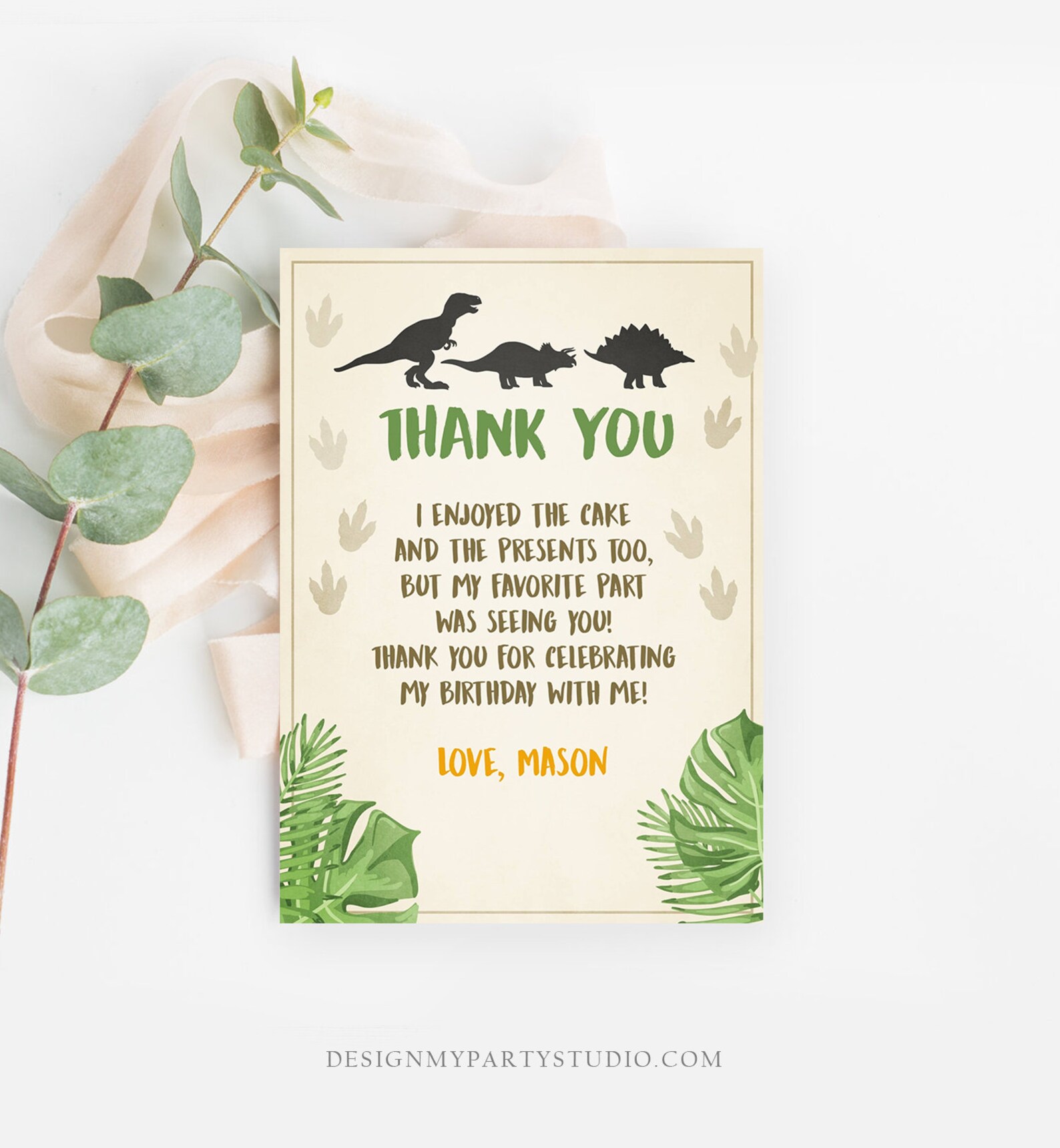 Editable Dinosaur Thank You Card Boy Prehistoric Dino Dig | Etsy