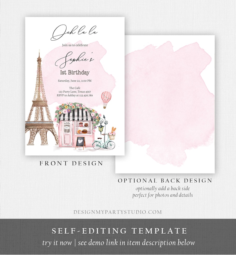 Editable Paris Birthday Invitation French Patisserie Parisian - Etsy
