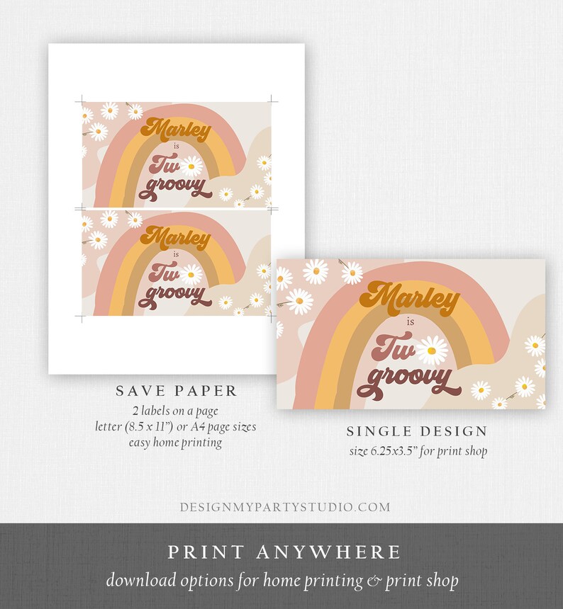 Editable Groovy Birthday Party Gable Box Favor Label Hippie - Etsy