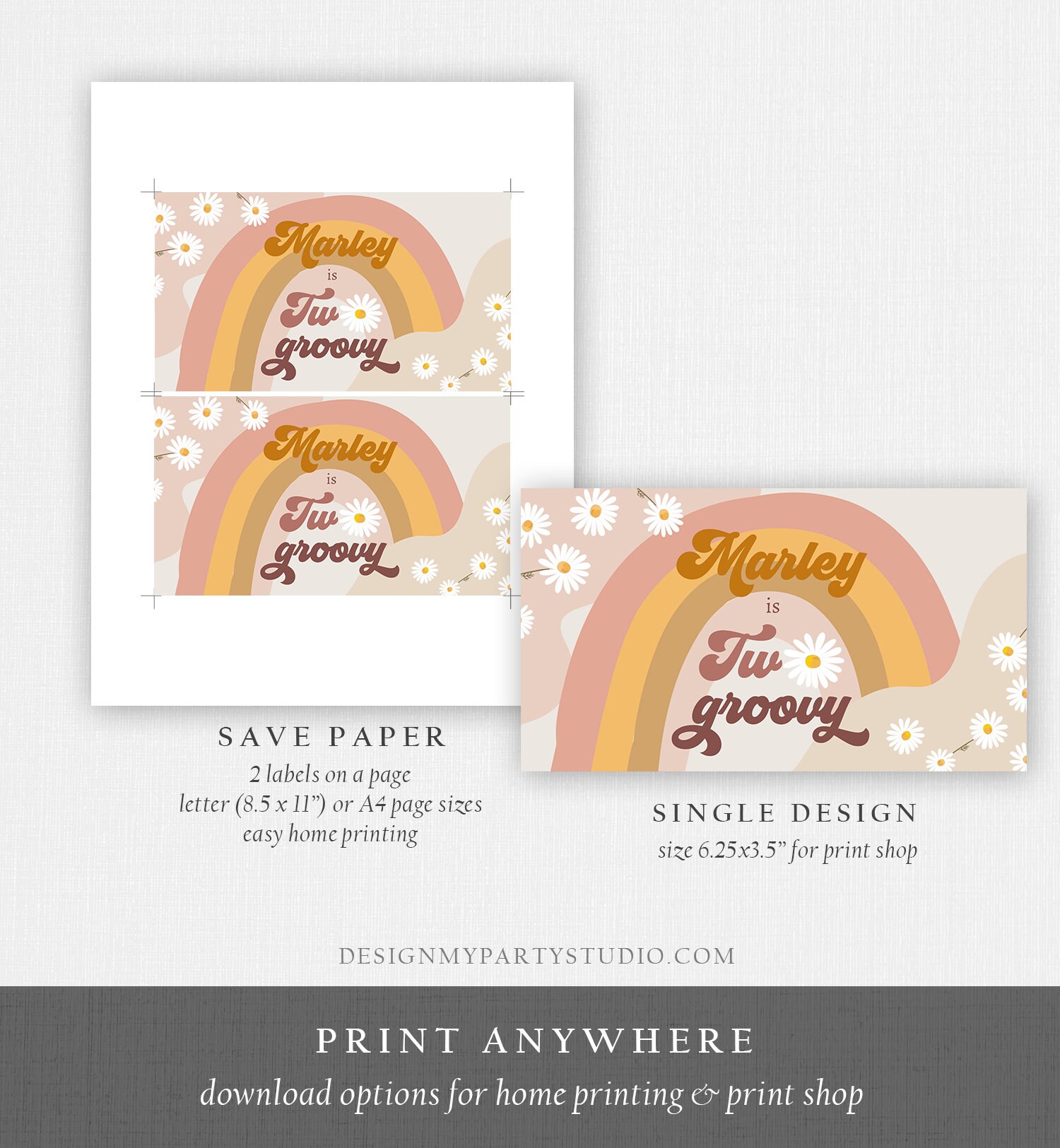 Editable Groovy Birthday Party Gable Box Favor Label Hippie - Etsy