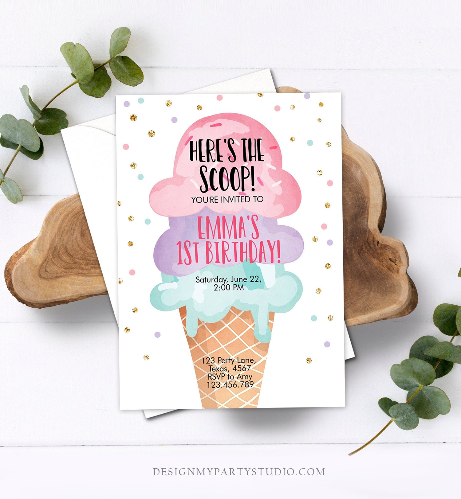 Ice Cream Cone Birthday Invitation Paper Party Supplies Invitations 