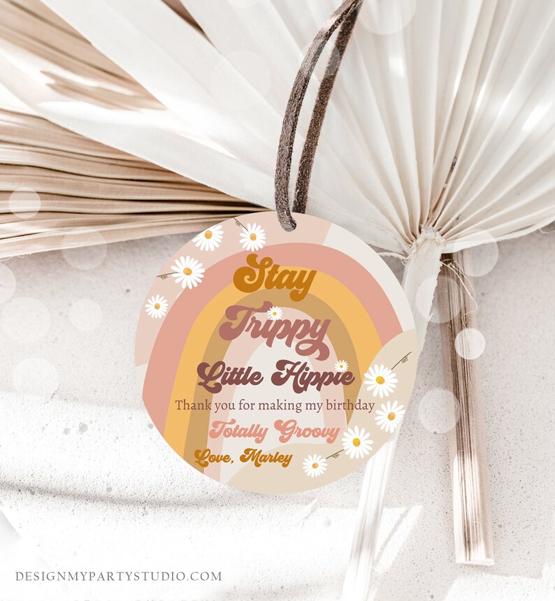 Editable Groovy 1st Birthday Favor Tags Retro Daisy Birthday - Etsy