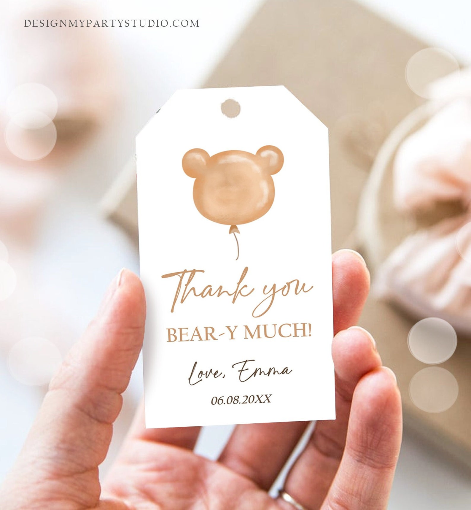 Editable Boho Teddy Bear Favor Tags Thank You Beary Much Tag Bearly ...