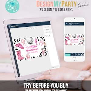 Editable Space Cowgirl Birthday Party Gable Box Favor Label Disco ...