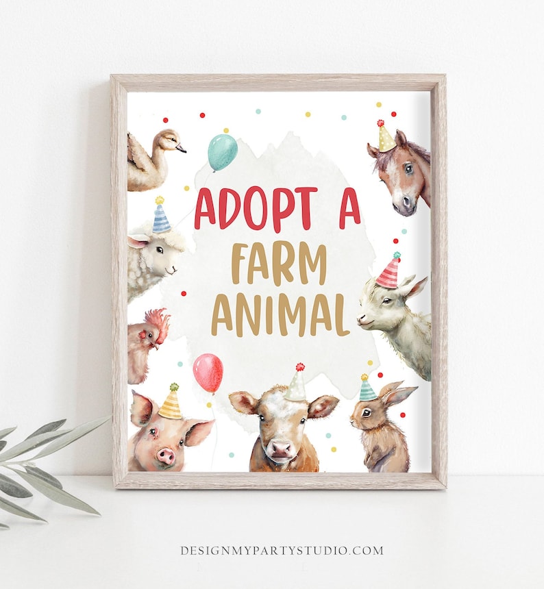Adopt a Farm Animal Party Sign Farm Birthday Sign Favors - Etsy