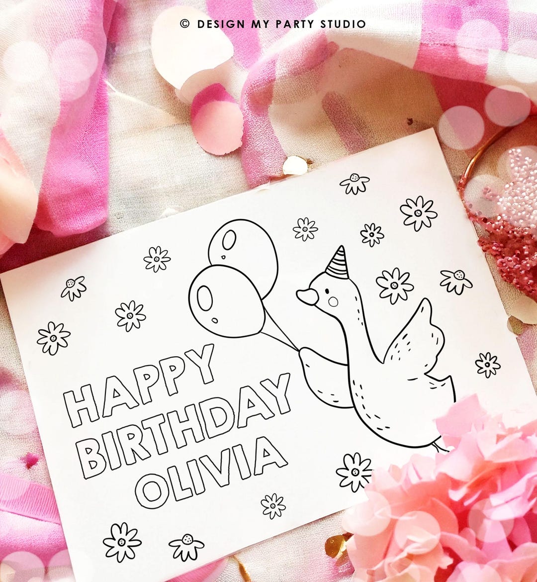 Editable Coloring Page One Silly Goose Birthday Party Activity Game ...