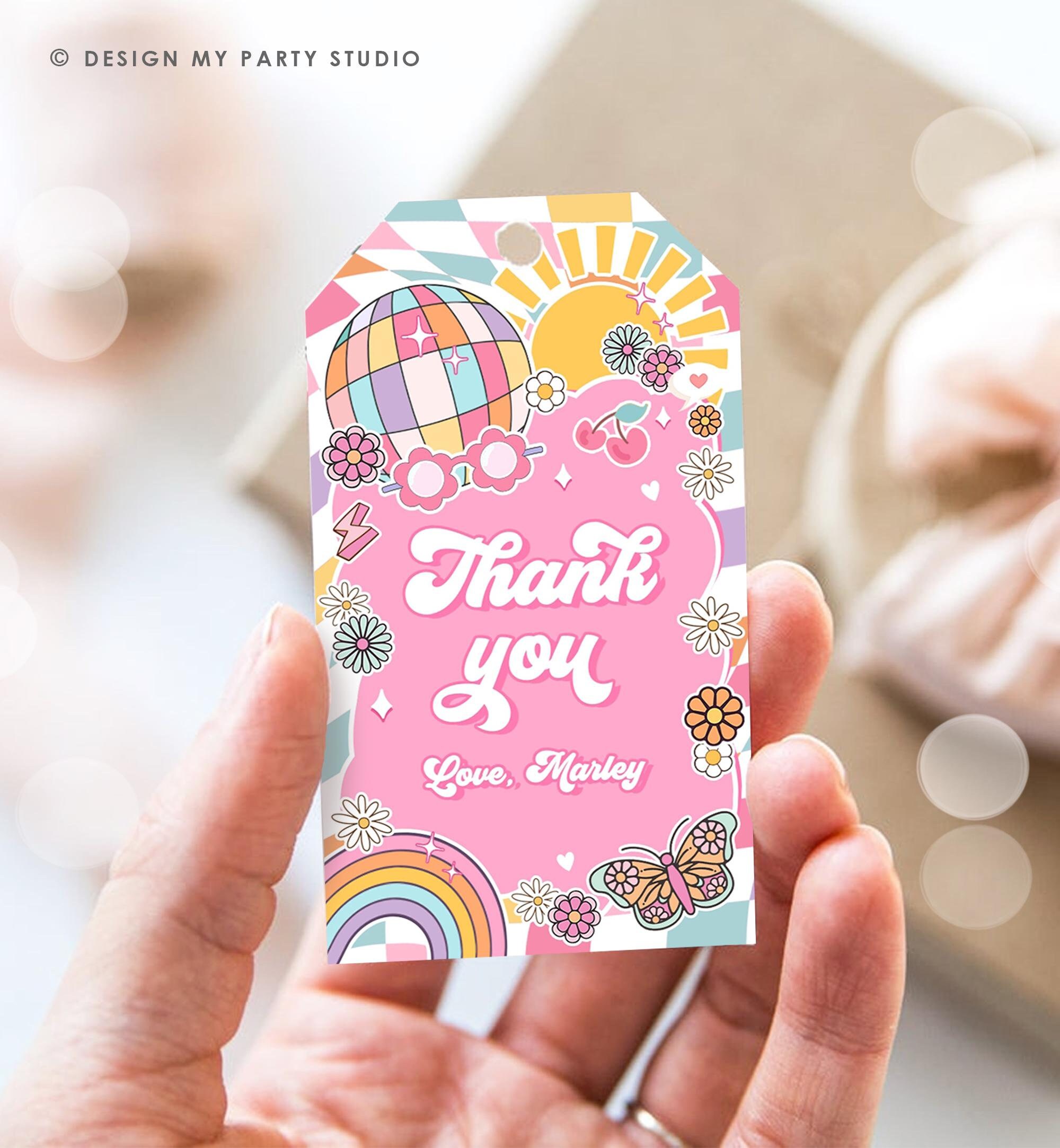 Editable Groovy Favor Tag Baby Shower Birthday Thank You Tag Girl Retro ...