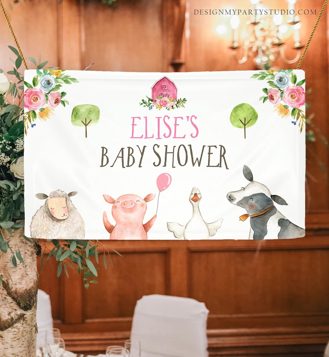 Editable Farm Backdrop Banner Pink Farm Baby Shower Girl Farm - Etsy