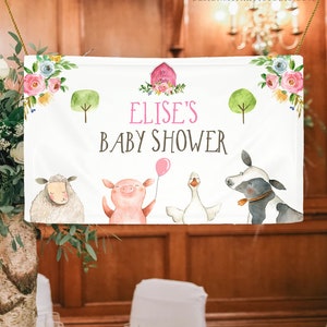 Editable Farm Backdrop Banner Pink Farm Baby Shower Girl Farm Animals ...