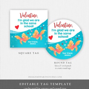 Editable Goldfish Valentine's Day Tag Glad We're in the Same School ...