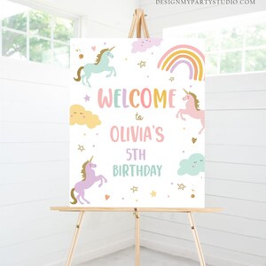 Editable Unicorn Welcome Sign Pastel Unicorn Birthday Door Sign Rainbow ...