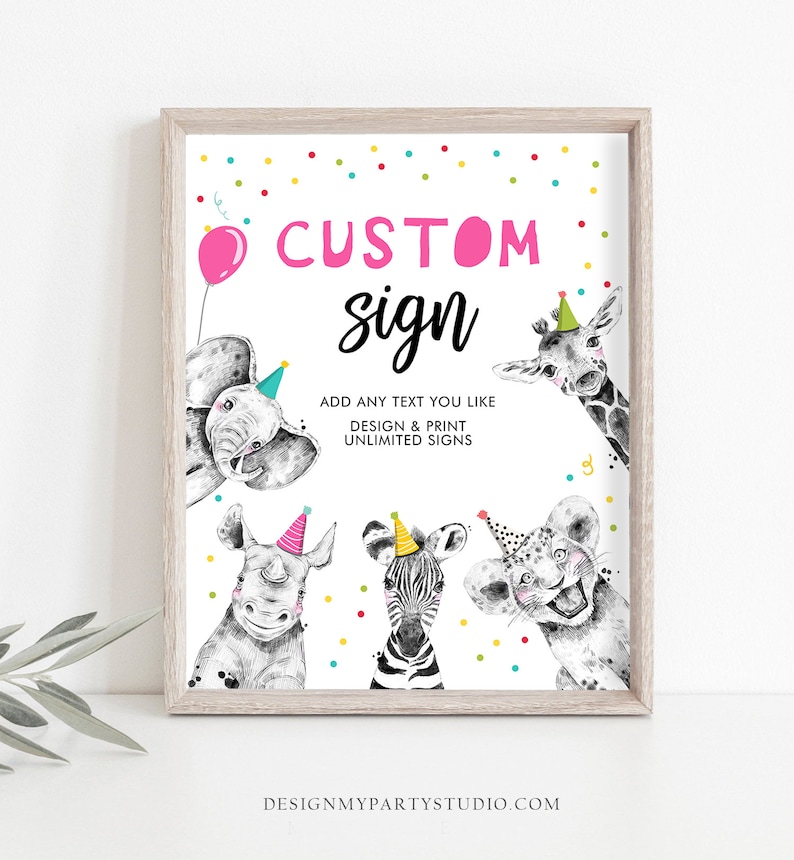 Editable Custom Sign Party Animals Sign Wild One Animals Decor - Etsy