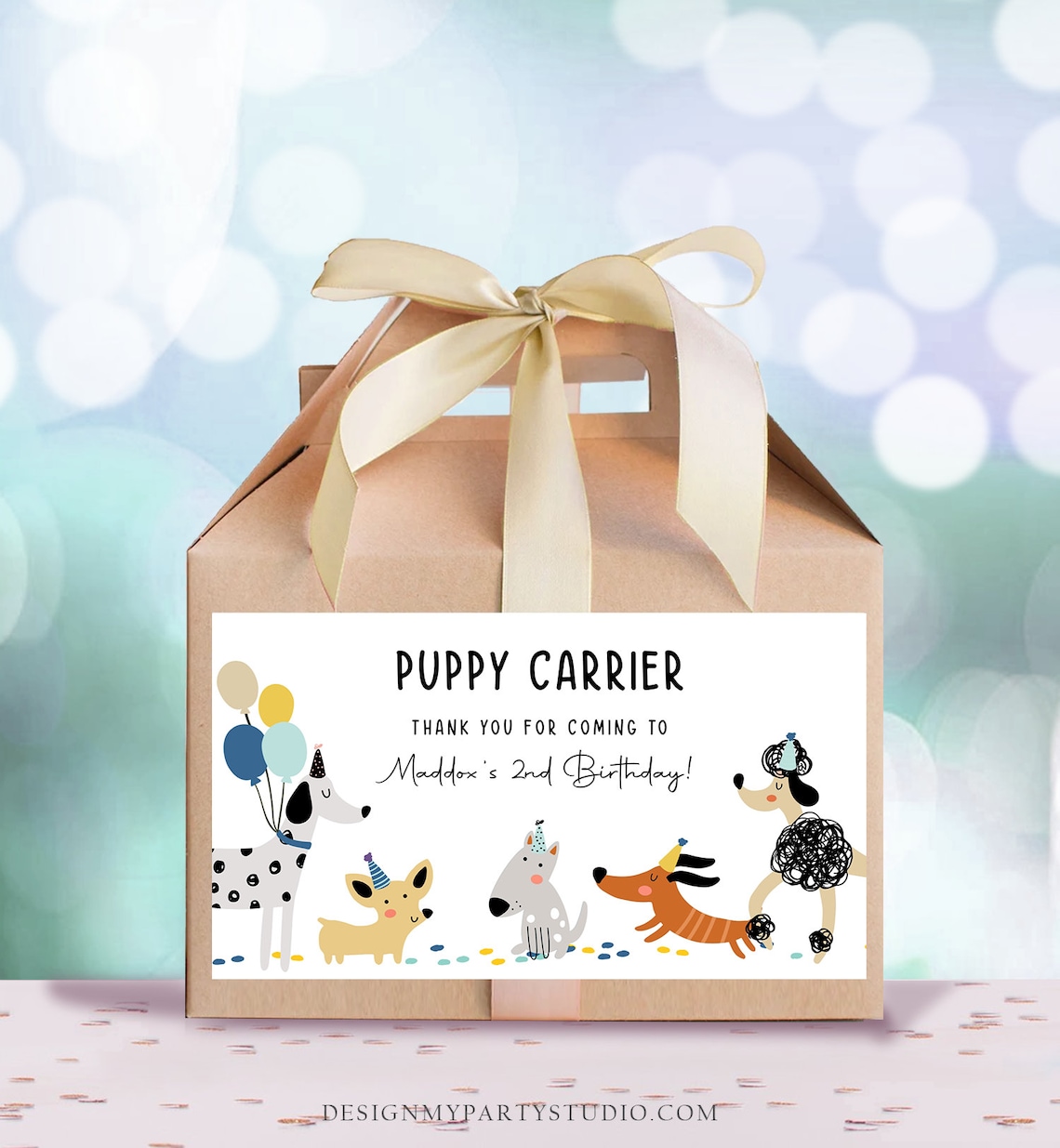 Editable Puppy Carrier Box Favor Label Puppy Birthday Favor Box Boy ...