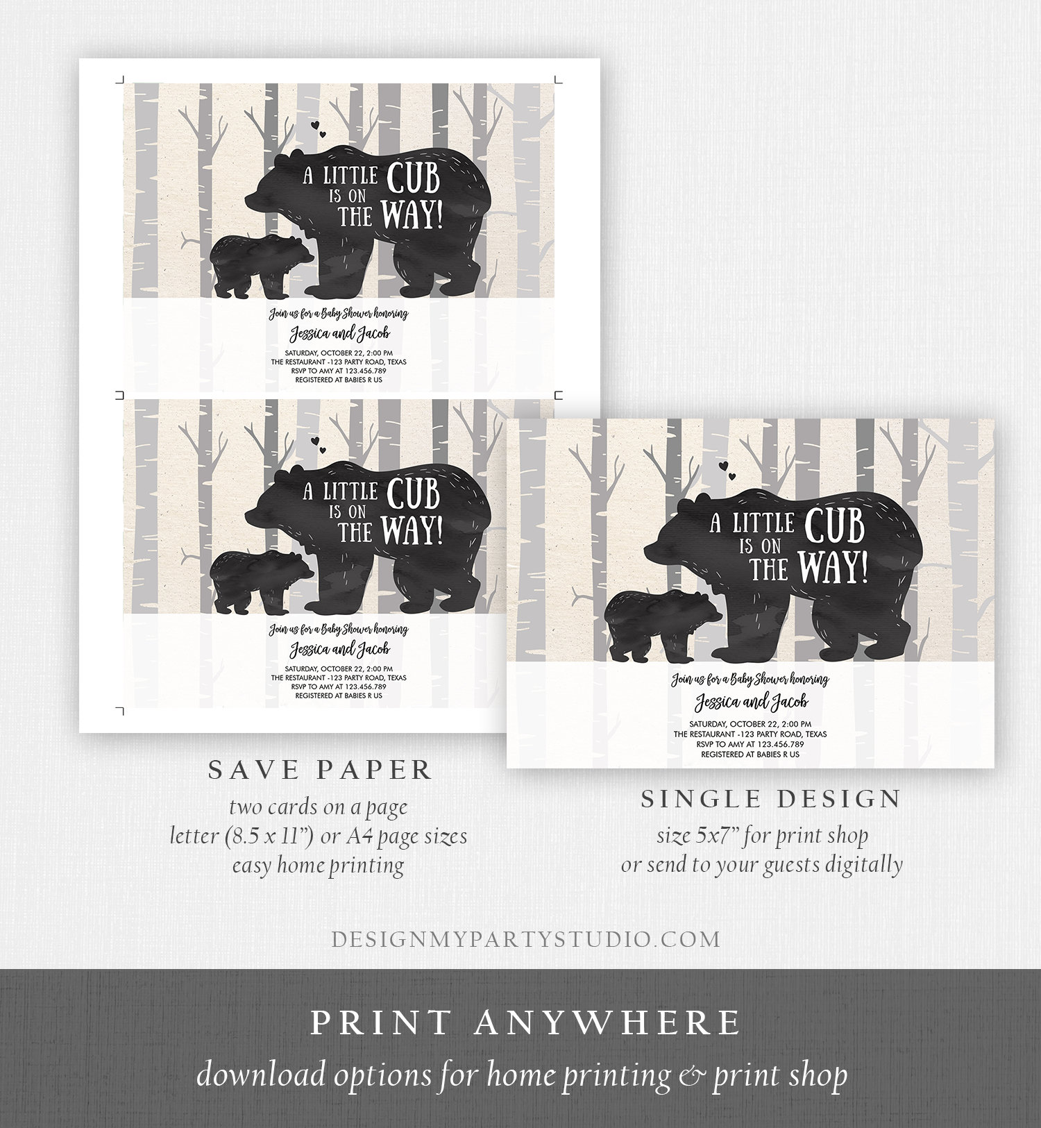 Editable Bear Baby Shower Invitation Bear Cub Baby Shower | Etsy