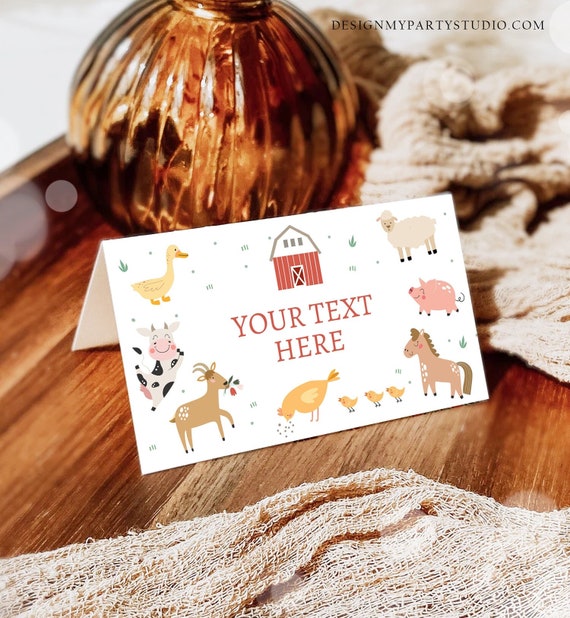 Editable Farm Animals Food Labels Barnyard Birthday Food Cards Tent ...