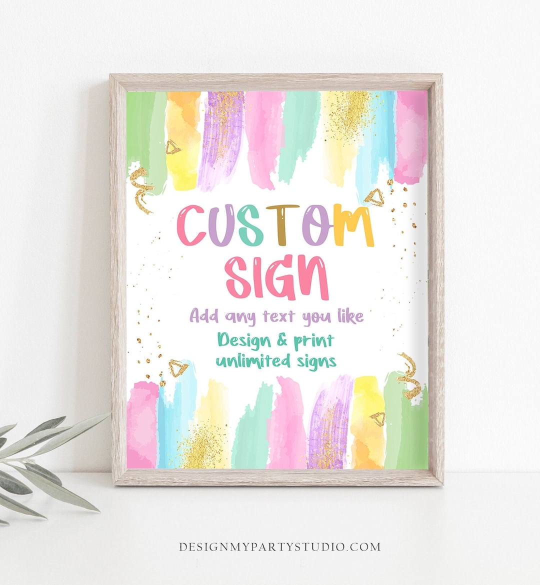 Editable Custom Sign Art Party Sign Craft Party Rainbow Pastel Girl ...