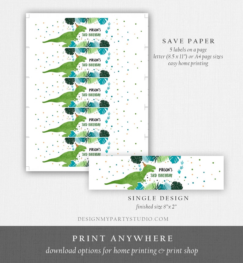 Editable Dinosaur Water Bottle Labels Dinosaur Birthday T-rex - Etsy