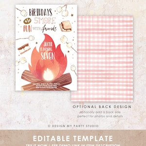 Editable S'more Birthday Invitation Bonfire Glamping Camping Smore Fun ...