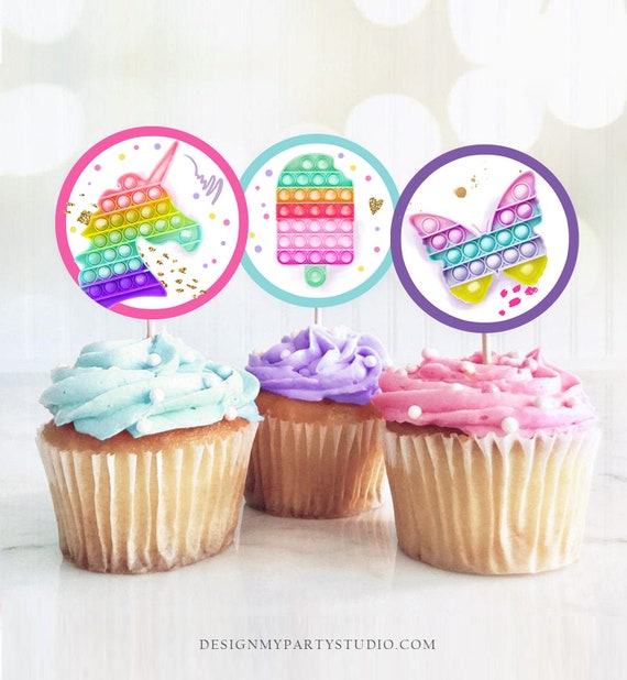 Pop It Cupcake Toppers Favor Tags Pop It Birthday Party Decoration ...