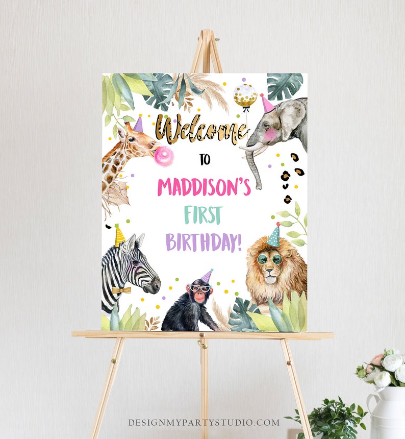 Editable Party Animals Welcome Sign Party Animal Sign Zoo Safari ...