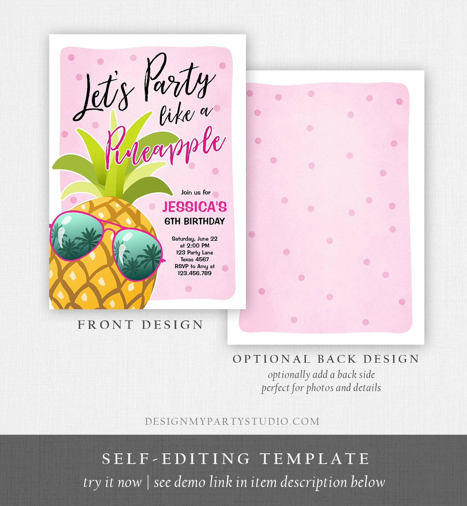 Editable Pineapple Birthday Invitation Lets Party Like a | Etsy