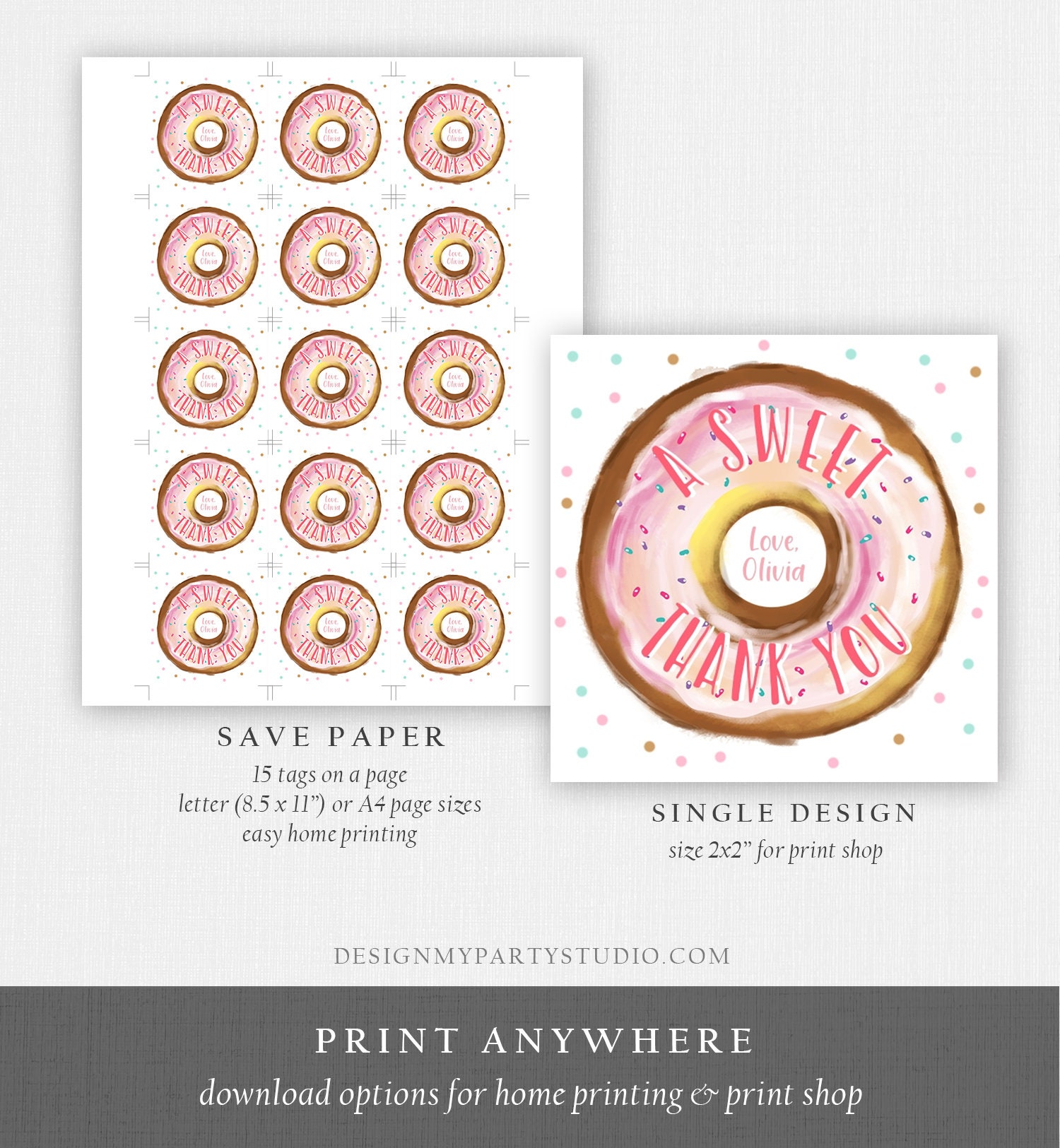 Editable Donut Favor Tags Donut Birthday A Sweet Thank You - Etsy